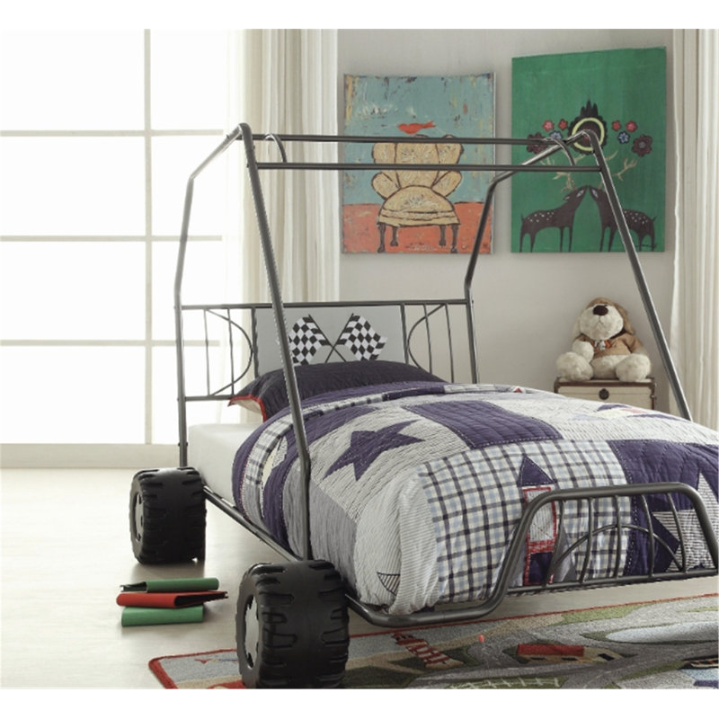 Zoomie Kids Stylish And Functional Go Kart Themed Twin Metal Bed For Kids | Wayfair